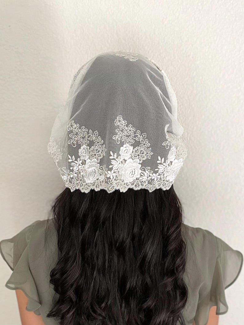 Headband Chapel Veil W/ Ties for Girls Women - Small White Traditional ...