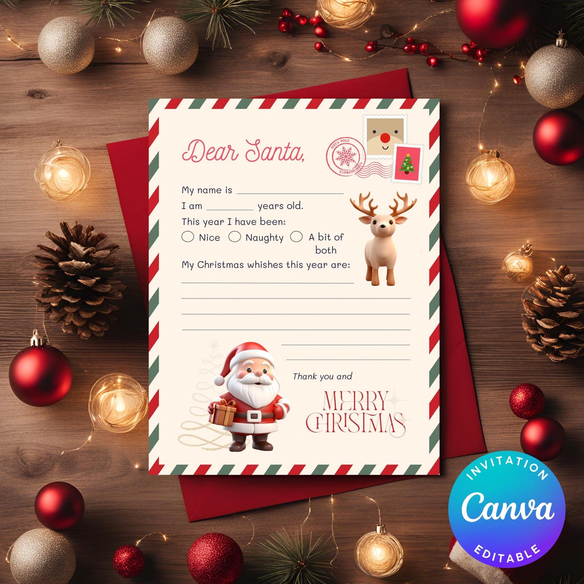 Editable Letter to Santa Claus, Printable Christmas Wish List Template ...