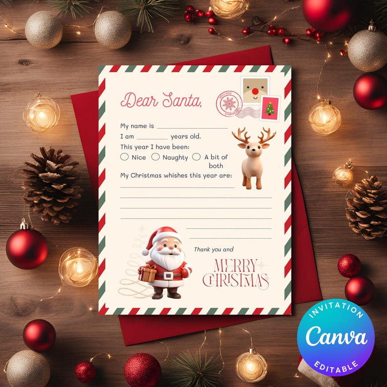 Editable Letter to Santa Claus, Printable Christmas Wish List Template ...