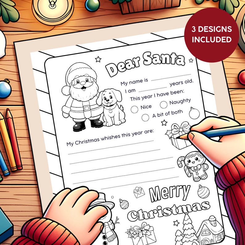 Coloring Christmas Letter to Santa, Printable Christmas Wish List, Dear ...