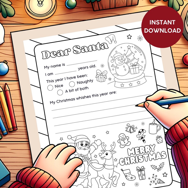 Printable Kids' Christmas Wish List to Santa, Colorable Dear Santa ...