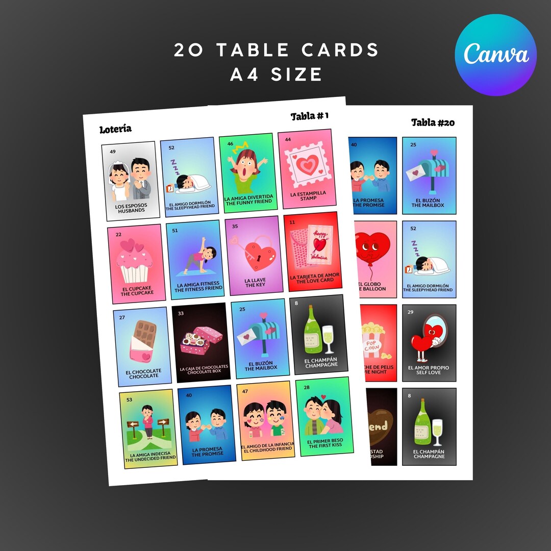 Editable Loteria Game Template on Canva, Valentine's Day Loteria, Board ...