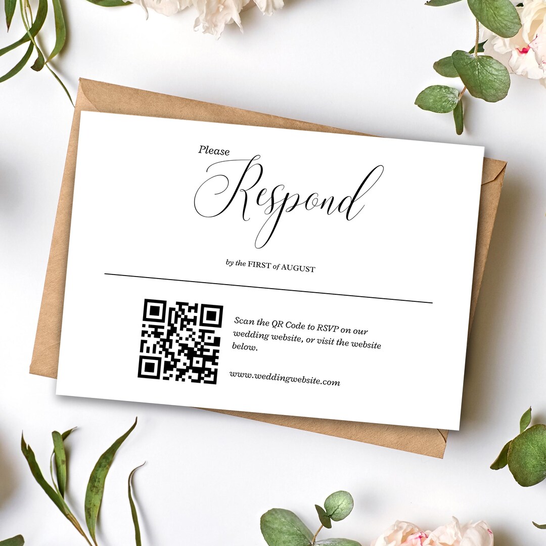 Elegant Wedding RSVP Card With QR Code, Printable Wedding RSVP, Modern ...