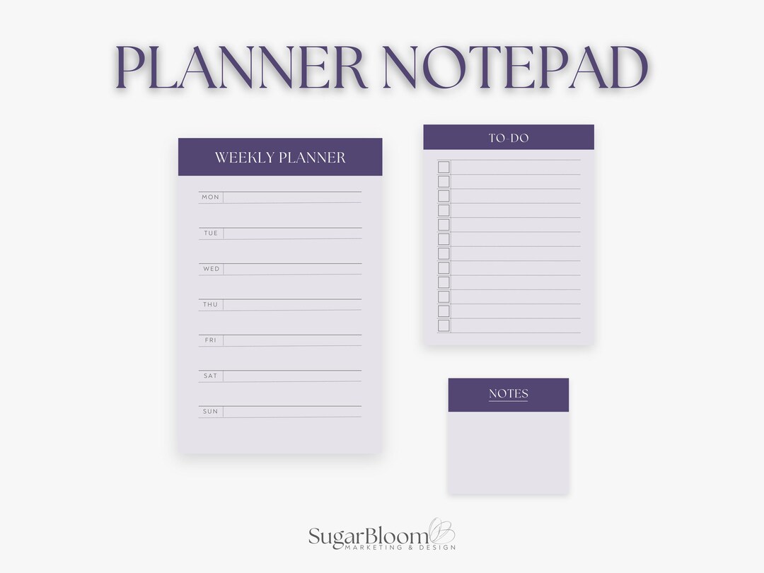 Purple Physical Planner Notepad Set, Weekly Organizer, Purple Color ...