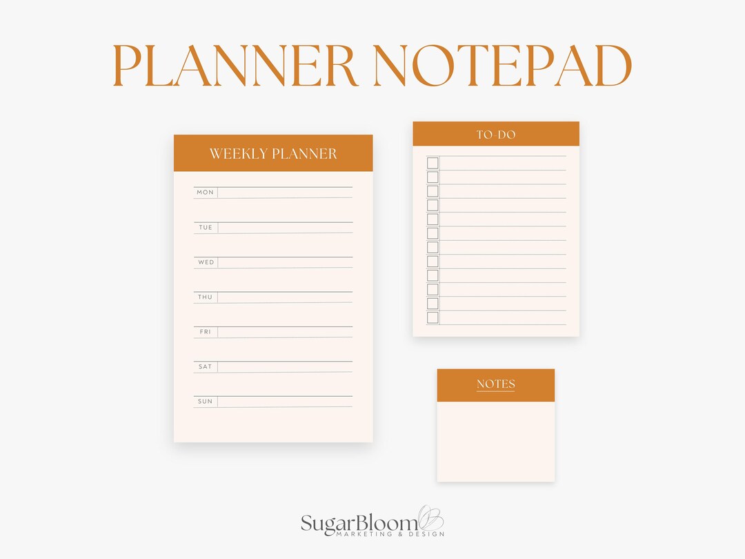 Orange Physical Planner Notepad Set, Weekly Organizer, Orange Color ...