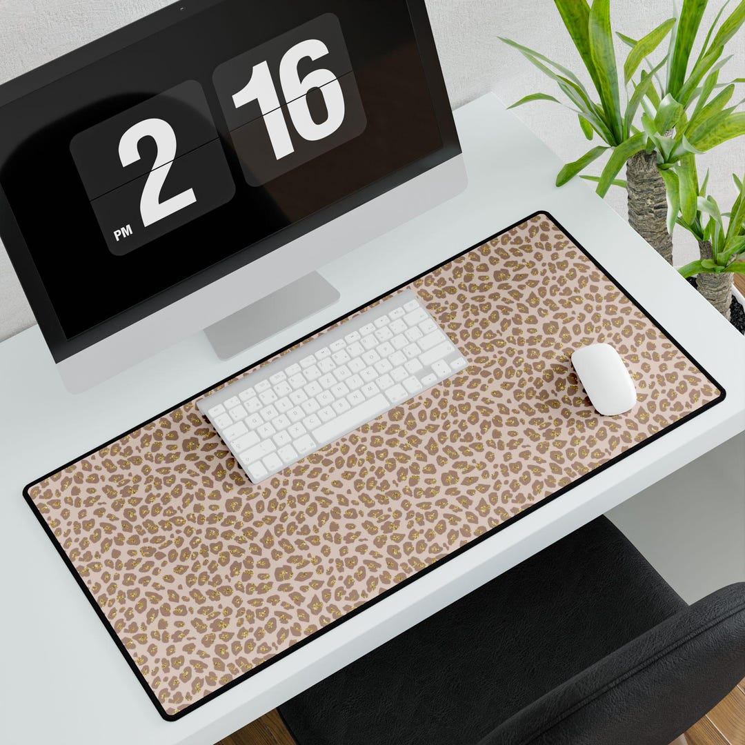 Gold Leopard Print Desk Mat, Preppy Desk Decor - Etsy