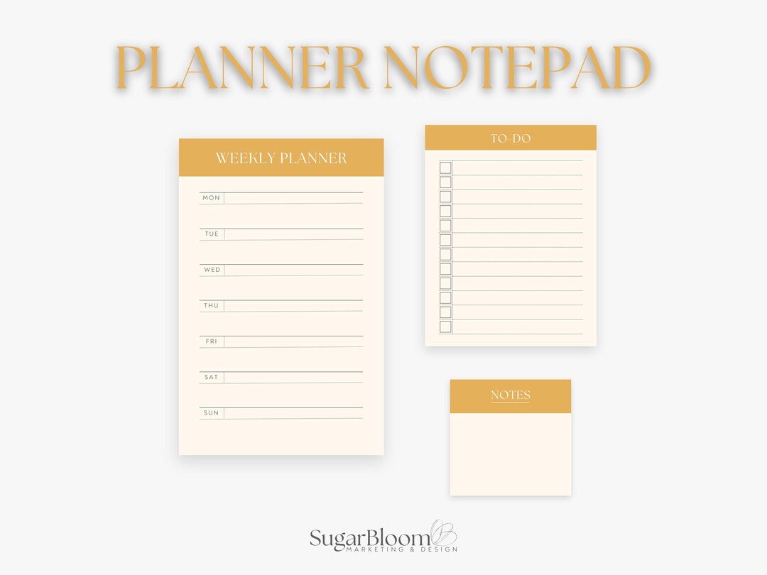 Yellow Physical Planner Notepad Set, Weekly Organizer, Orange Color ...