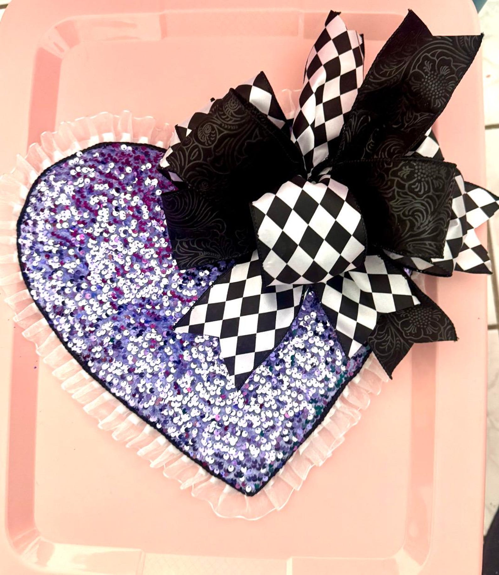 Sequin Heart Wreath Attachment: Extra Large, Velvet Ribbon (13.5") - Etsy