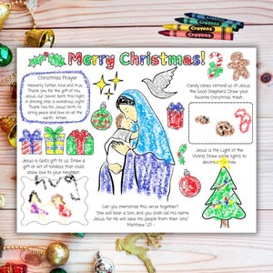 Christmas Coloring Placemat Kids, Sunday School Scripture Bible Verse ...