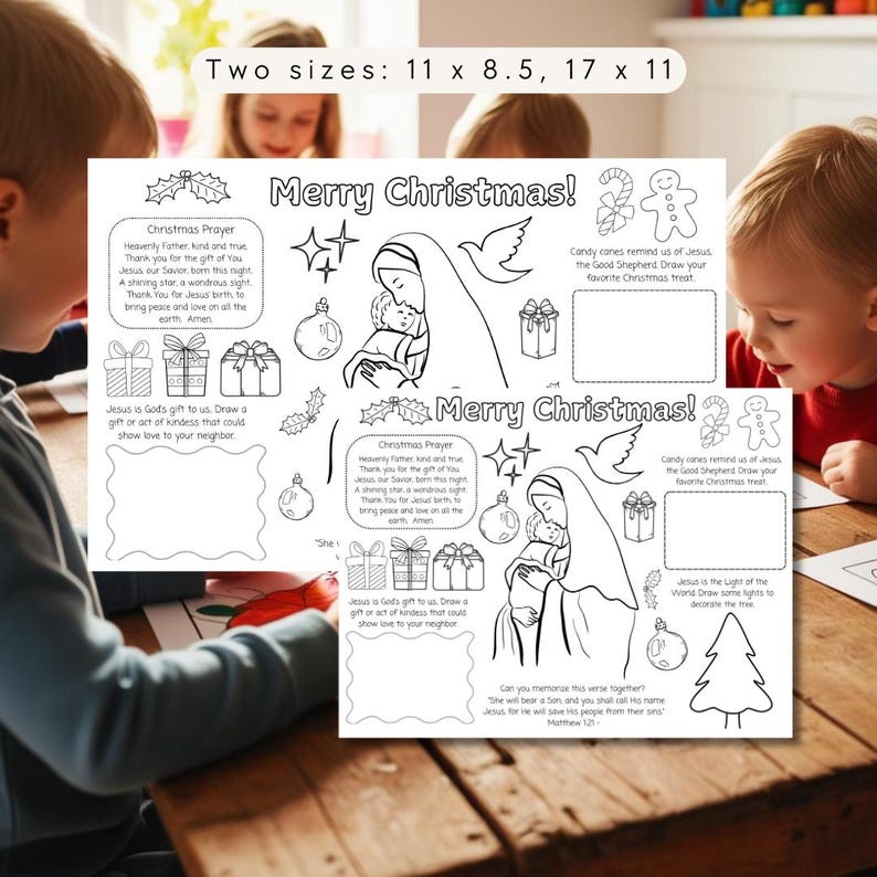 Christmas Coloring Placemat Kids, Sunday School Scripture Bible Verse ...