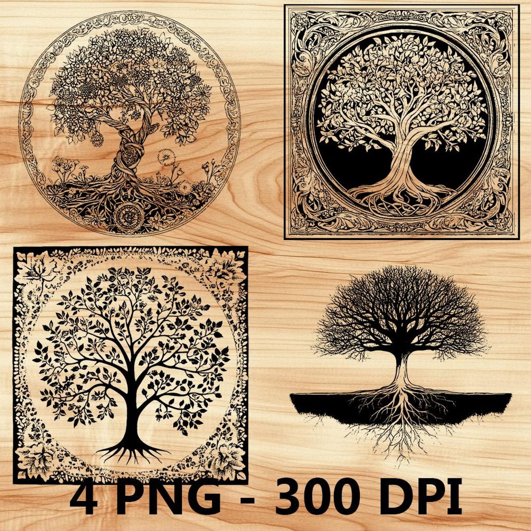 Tree of Life World Tree Laser File PNG Wood Engraving Slate Coaster ...