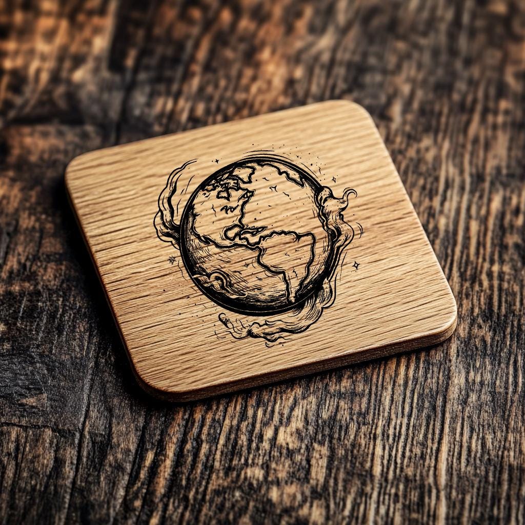 Planet Earth Globe World Laser File PNG Wood Engraving Slate Coaster ...