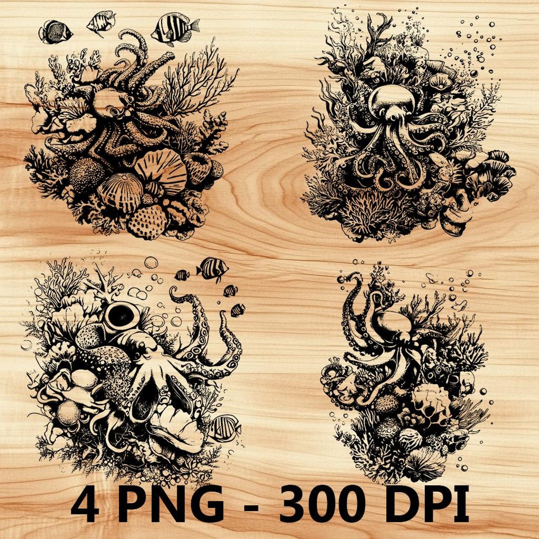 Coral Reefs Marine Fish Laser File PNG Wood Engraving Slate Coaster ...
