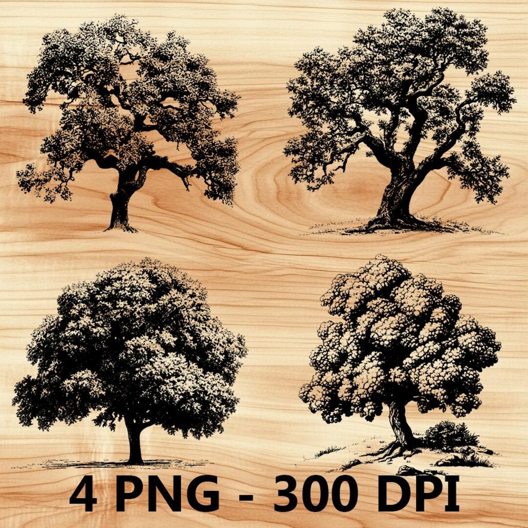 Oak Tree Giant Wood Log Laser File PNG Wood Engraving Slate Coaster ...