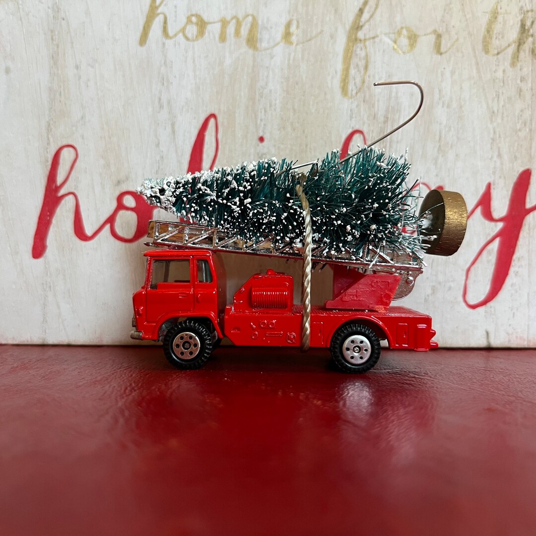 Firetruck Carrying Christmas Tree Ornament - Etsy