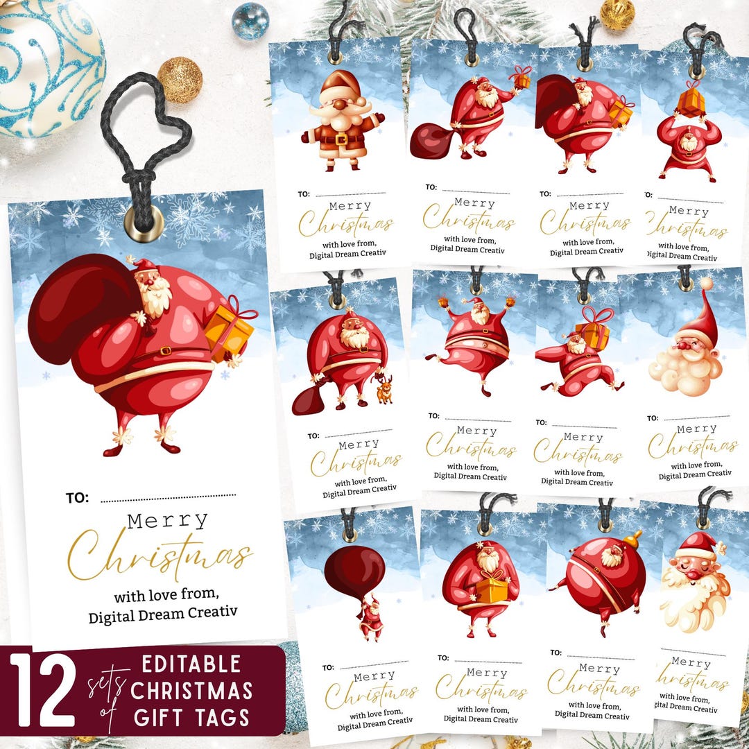Editable Christmas Gift Tags Printable, Holiday Gift Tag Template, DIY ...