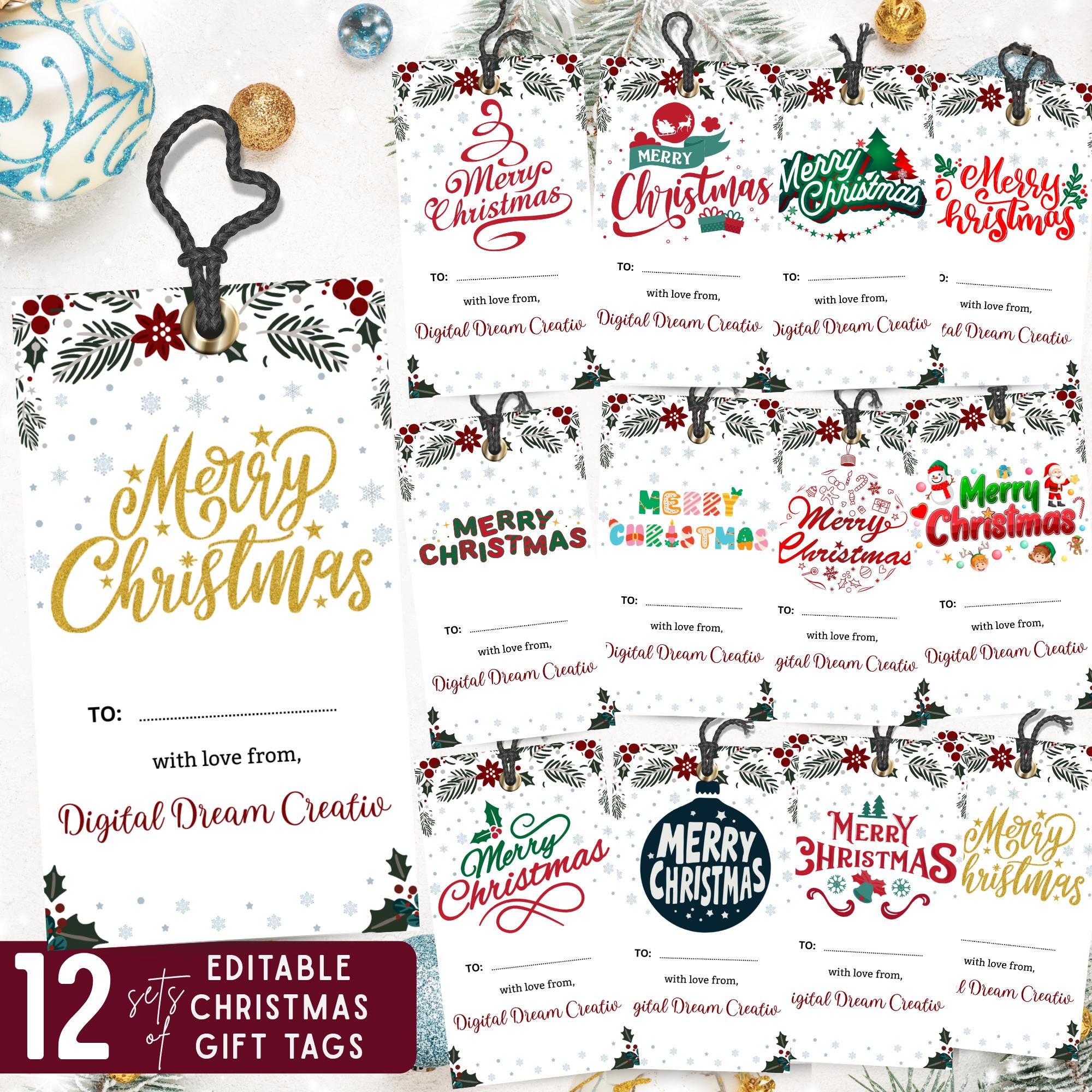 Editable Christmas Gift Tags Printable, Holiday Gift Tag Template, DIY ...