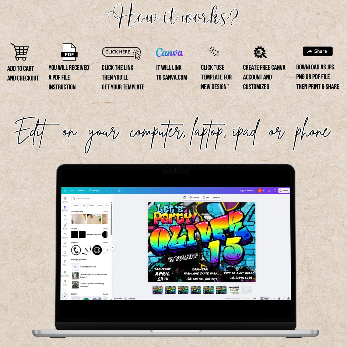 Graffiti Birthday Invitation Editable Party Invite Urban Street Art ...