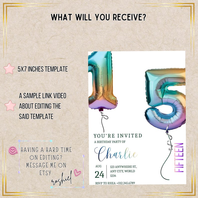 Editable 15th Birthday Party Invitation Card Teens With Minimalist Soft ...