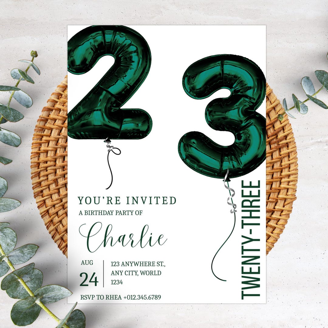 Editable 23rd Minimalist Birthday Invitation Card Elegant Simply Party ...