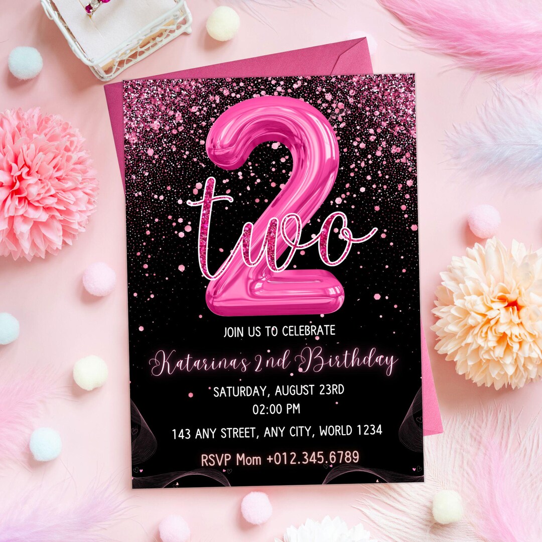 Editable 2nd Birthday Invitation Card Second Two Party Card Second ...