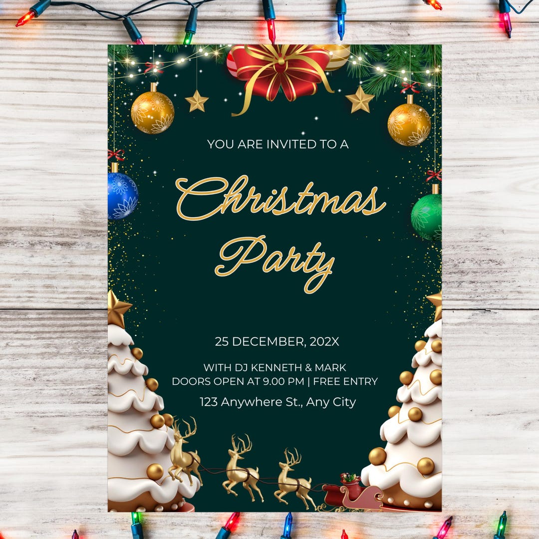 Editable Christmas Party Invitation Card Customizable Christmas Holiday ...