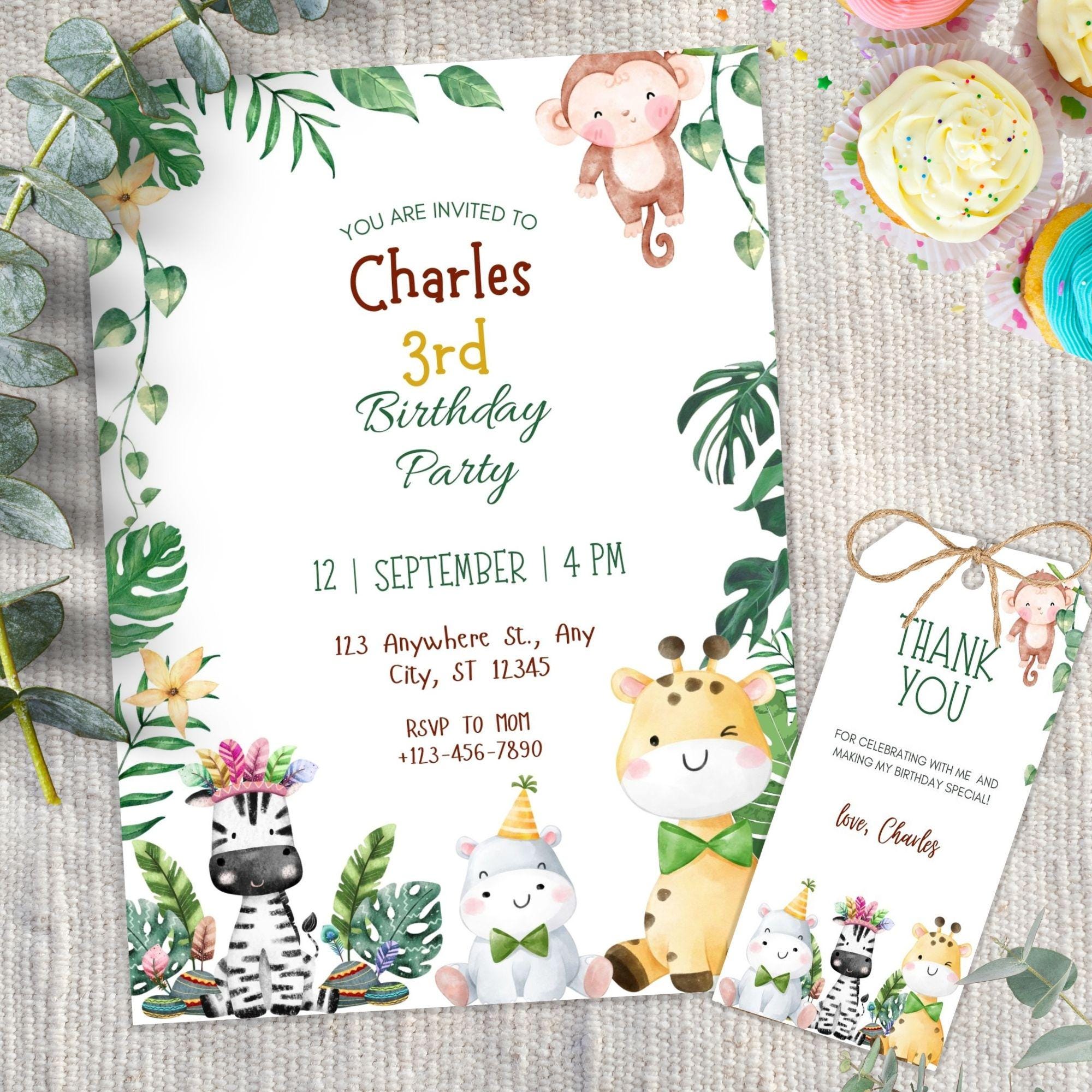 Safari Birthday Invitation Template Editable Jungle Animals Kids Party ...