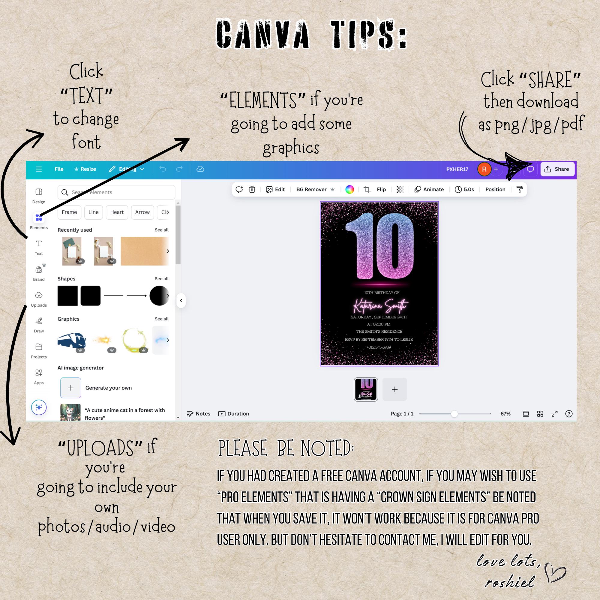 Editable 10th Birthday Invitation Card Tenth Day Girls 10th Day Modern ...