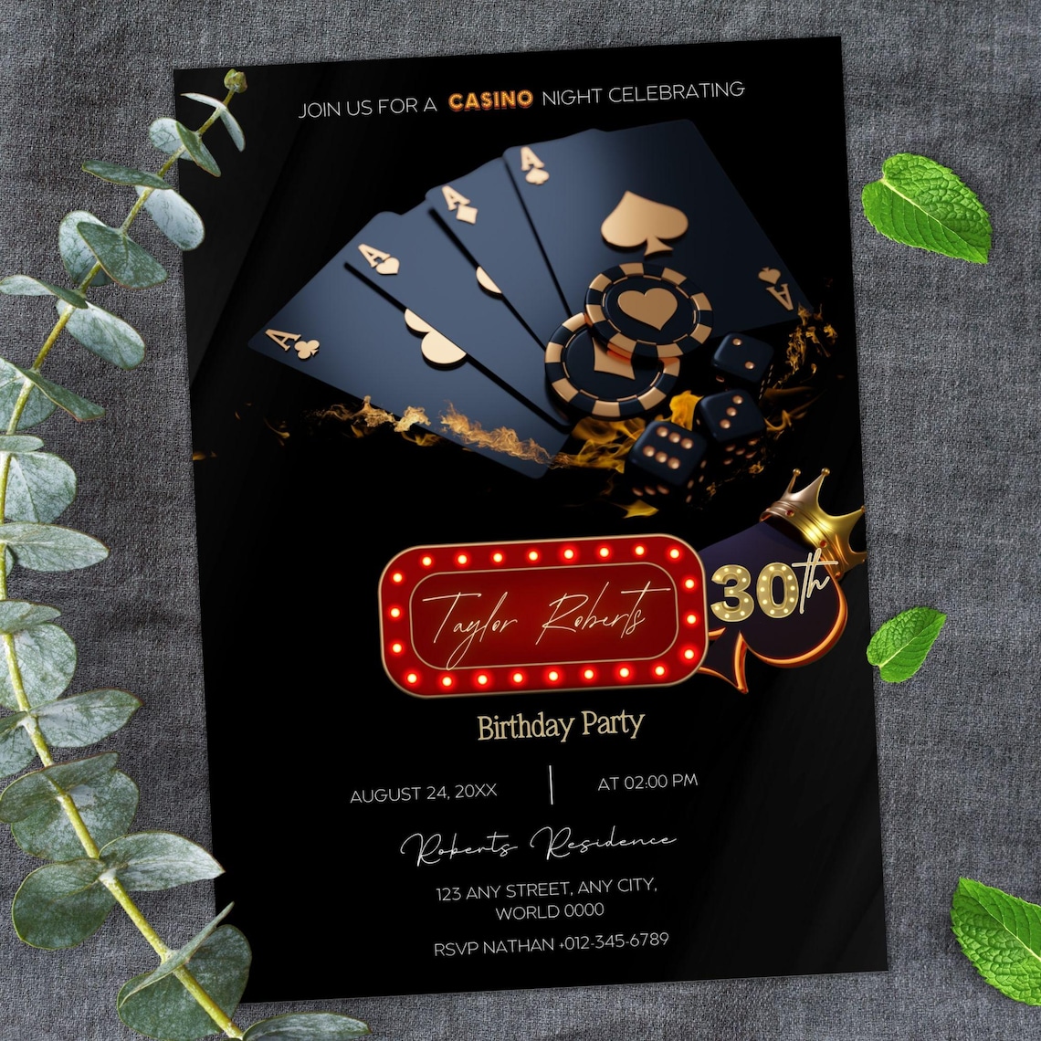 Poker Night Invitation Card Birthday Invitation Card Casino Playing ...