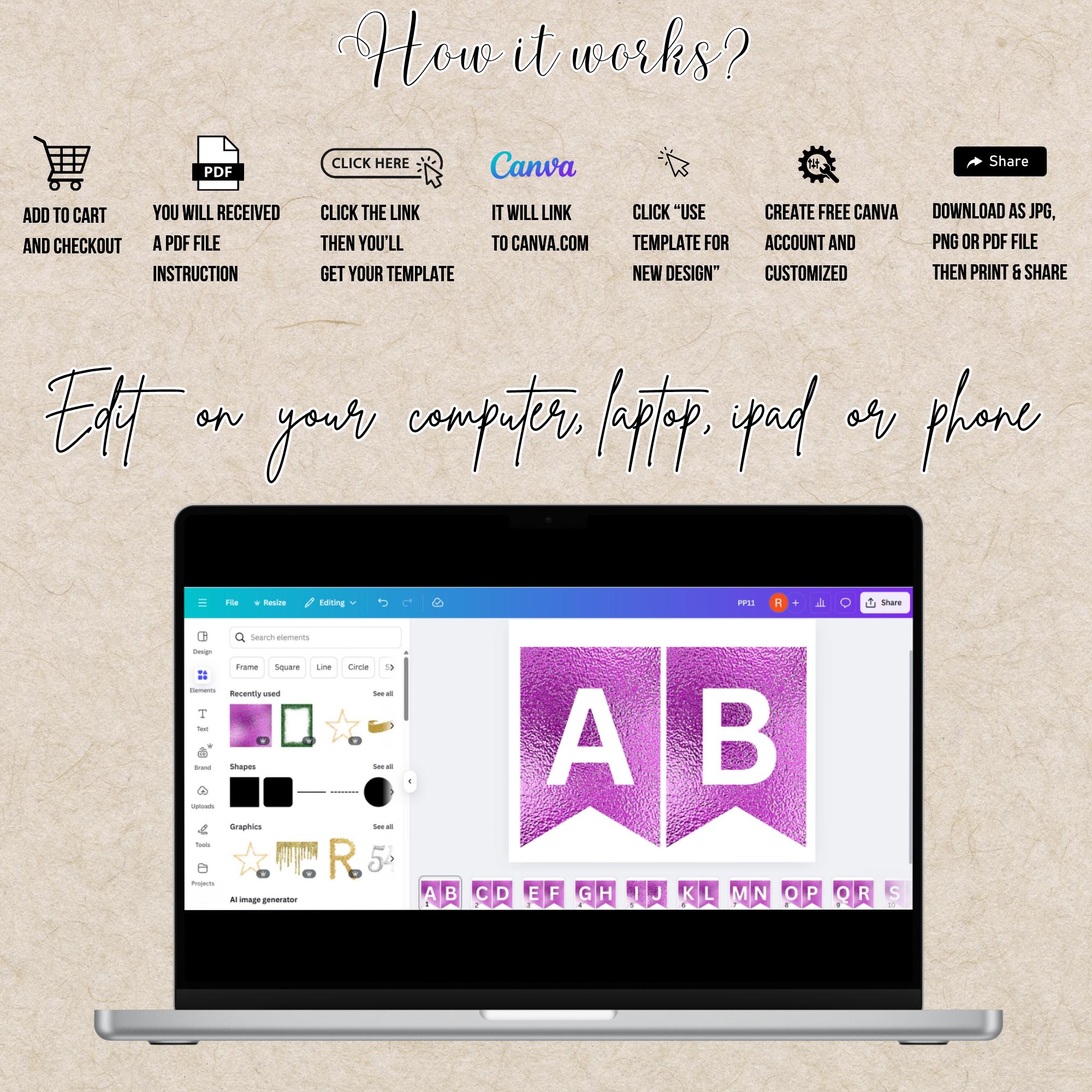 Editable & Printable Purple Metallic Paper Banner Elegant Shimmer ...