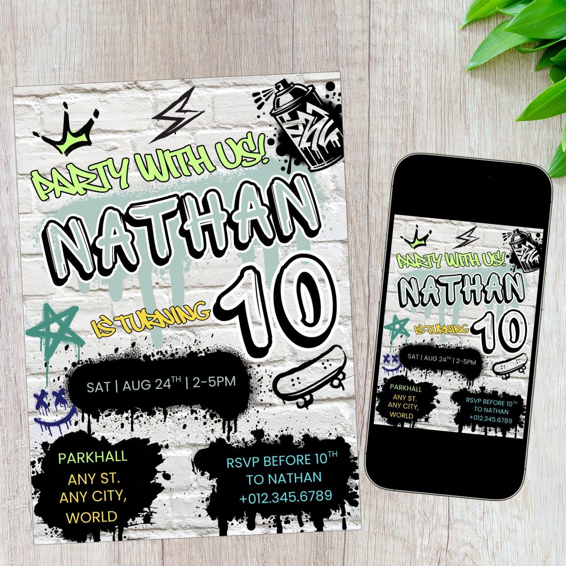 Graffiti Birthday Invitation Editable Party Invite Urban Street Art ...