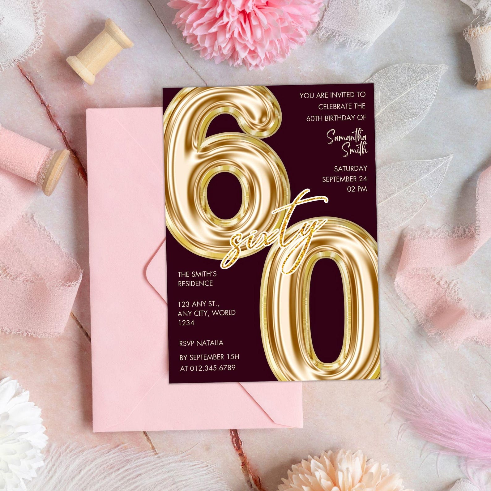 Editable 60th Birthday Invitation Card Elegant 60th Birthday Party ...