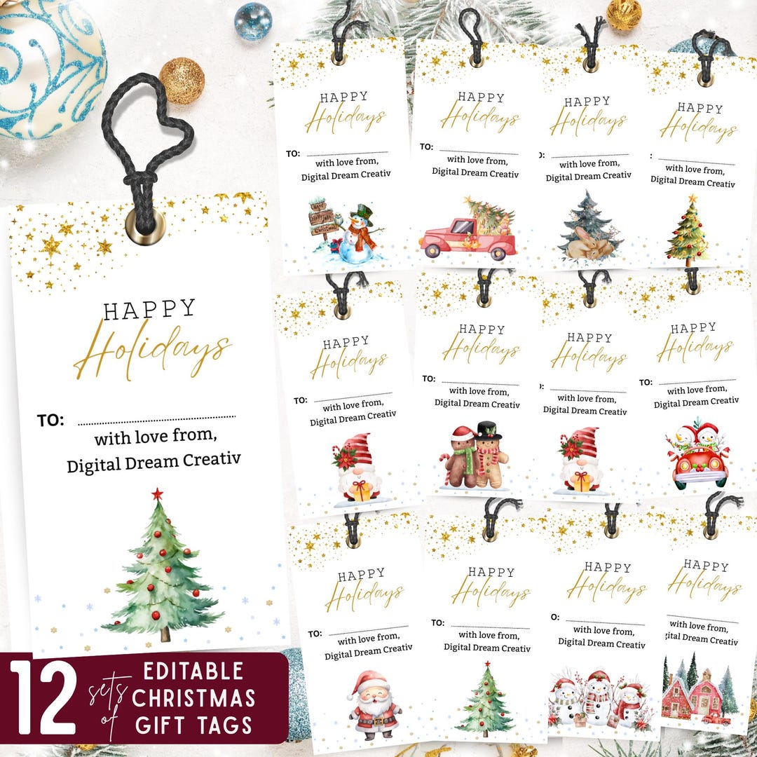 Editable Christmas Gift Tags Printable, Holiday Gift Tag Template, DIY ...