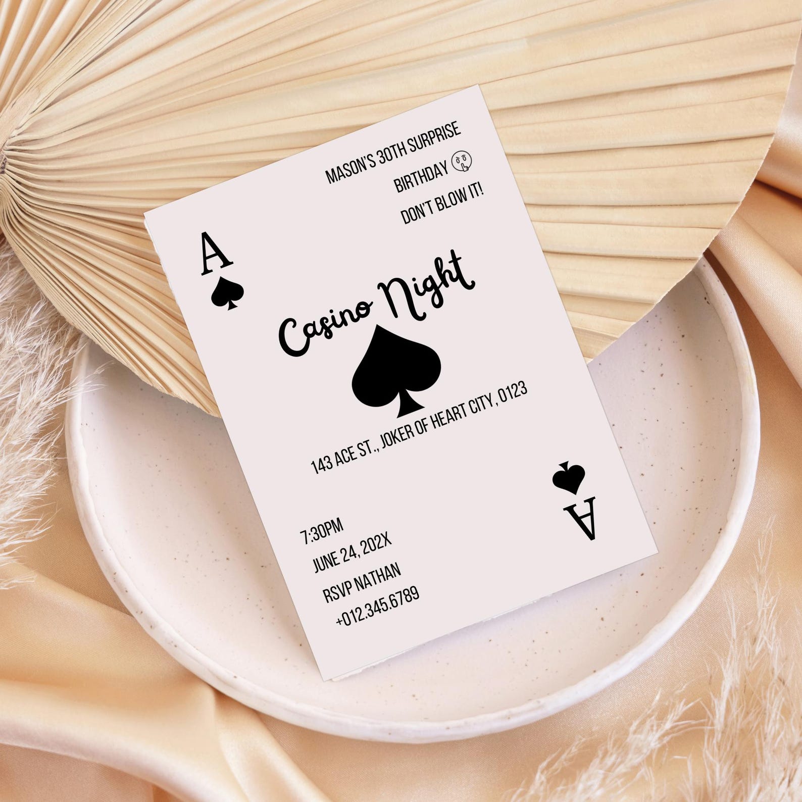 Minimalist Trendy Invitation Casino Poker Invitation Printable Ace Card ...