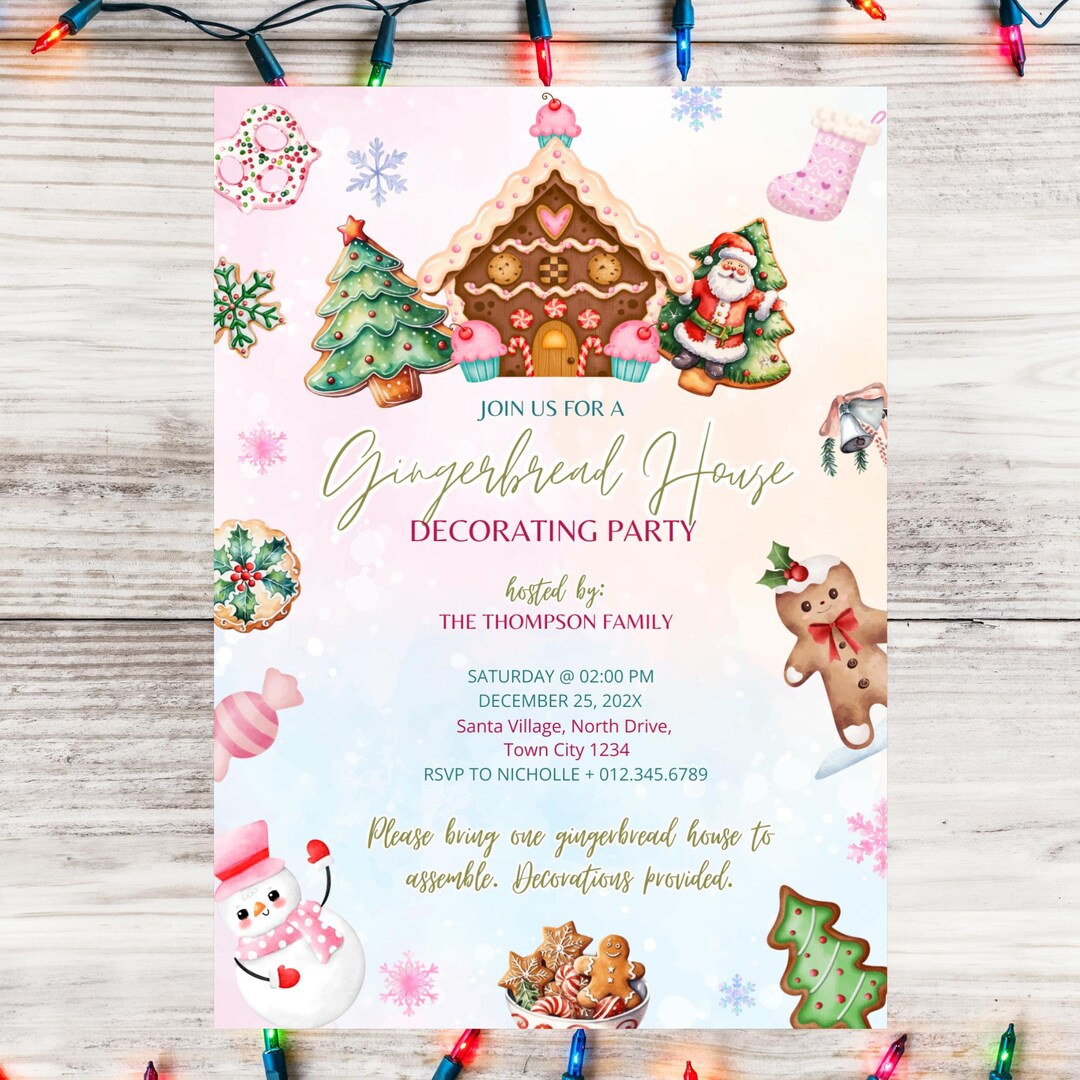 Gingerbread Christmas Party Invitation Card Holiday Invitation ...