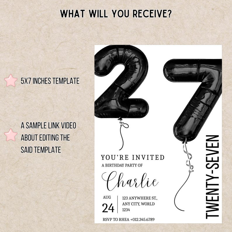 27th Minimalist Birthday Invitation Card Elegant Simply Party Invite ...
