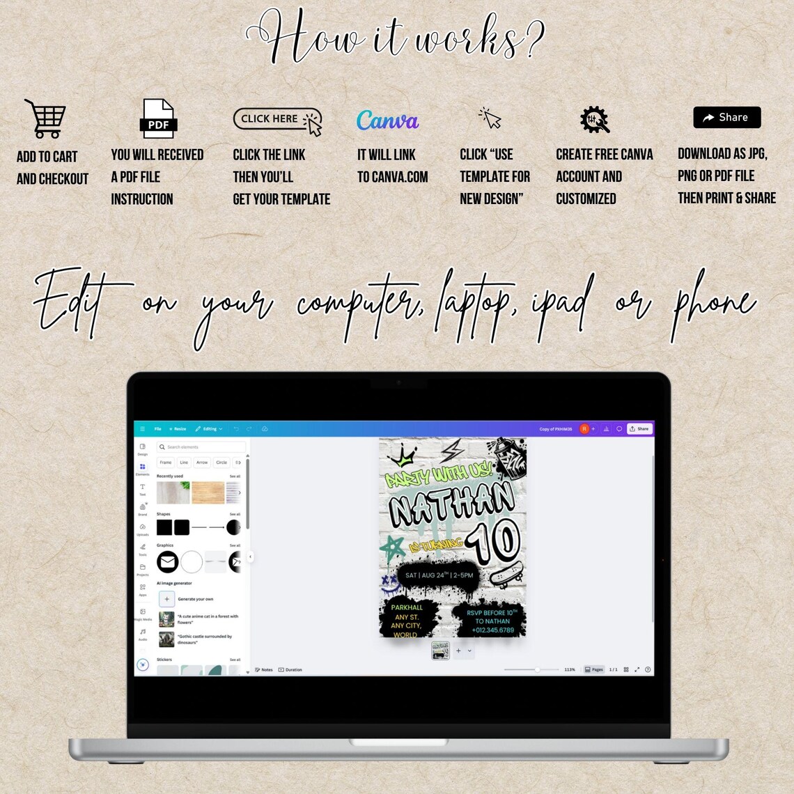 Graffiti Birthday Invitation Editable Party Invite Urban Street Art ...