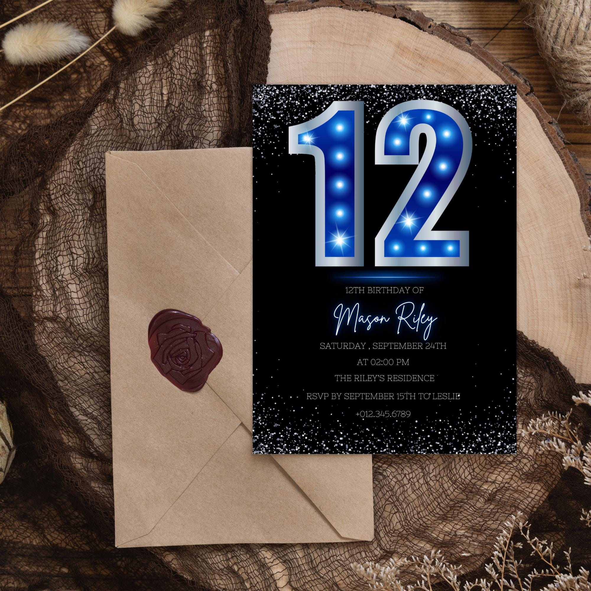 Editable 12th Birthday Invitation Card Twelfth Day Boys Twelve Day ...