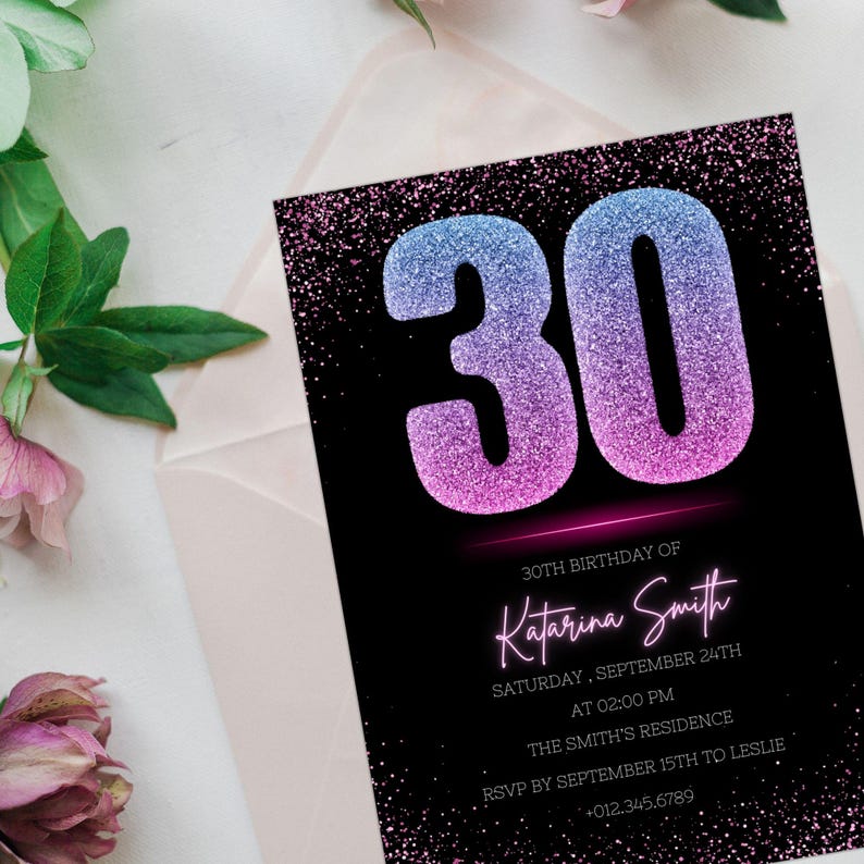 Editable 30th Birthday Invitation Card Thirty 30th Invitation Cheers to ...