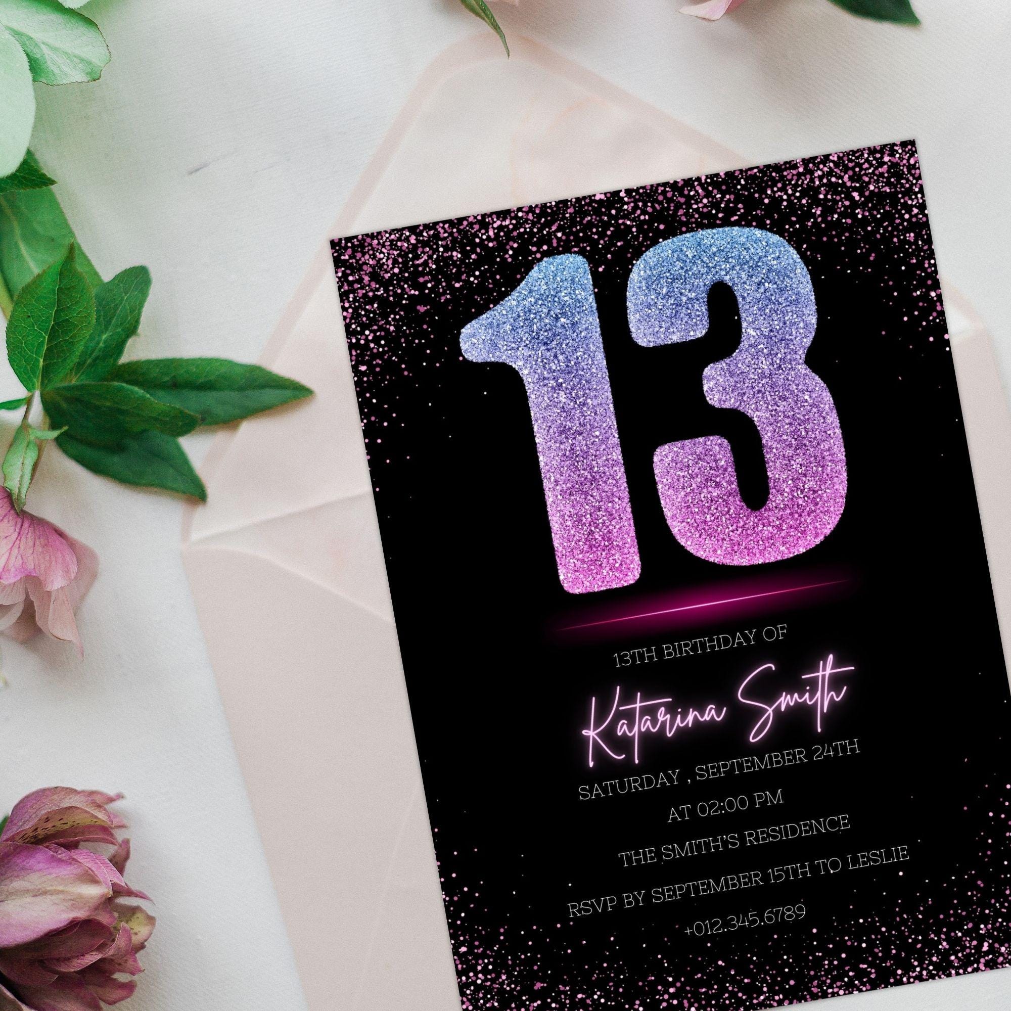 Editable 13th Birthday Invitation Card Thirteenth Day Girls 13th Day ...