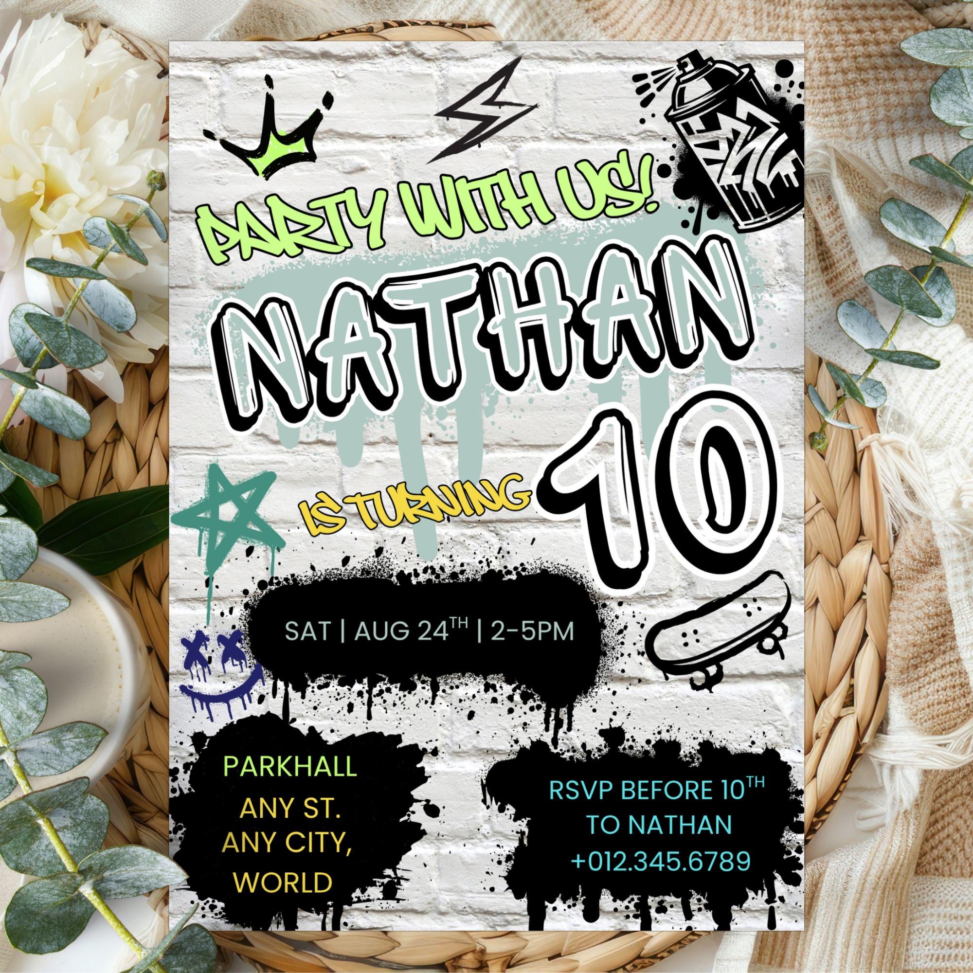 Graffiti Birthday Invitation Editable Party Invite Urban Street Art ...