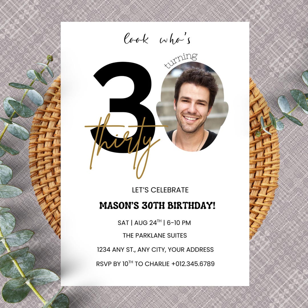 Minimalist 30th Birthday Invitation Card in Elegant Modern Design for ...
