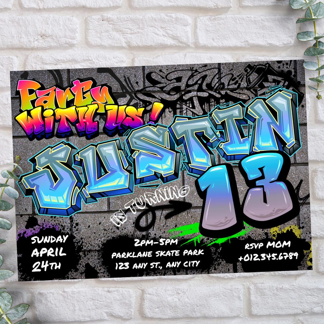 Graffiti Birthday Invitation Hip Hop Invite Urban Street Art Theme ...