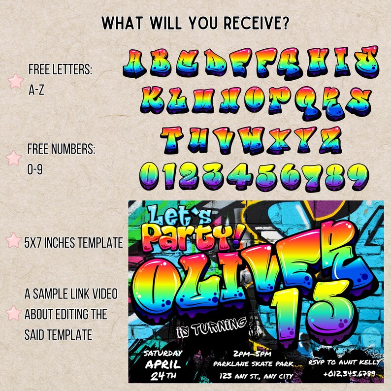 Graffiti Birthday Invitation Editable Party Invite Urban Street Art ...