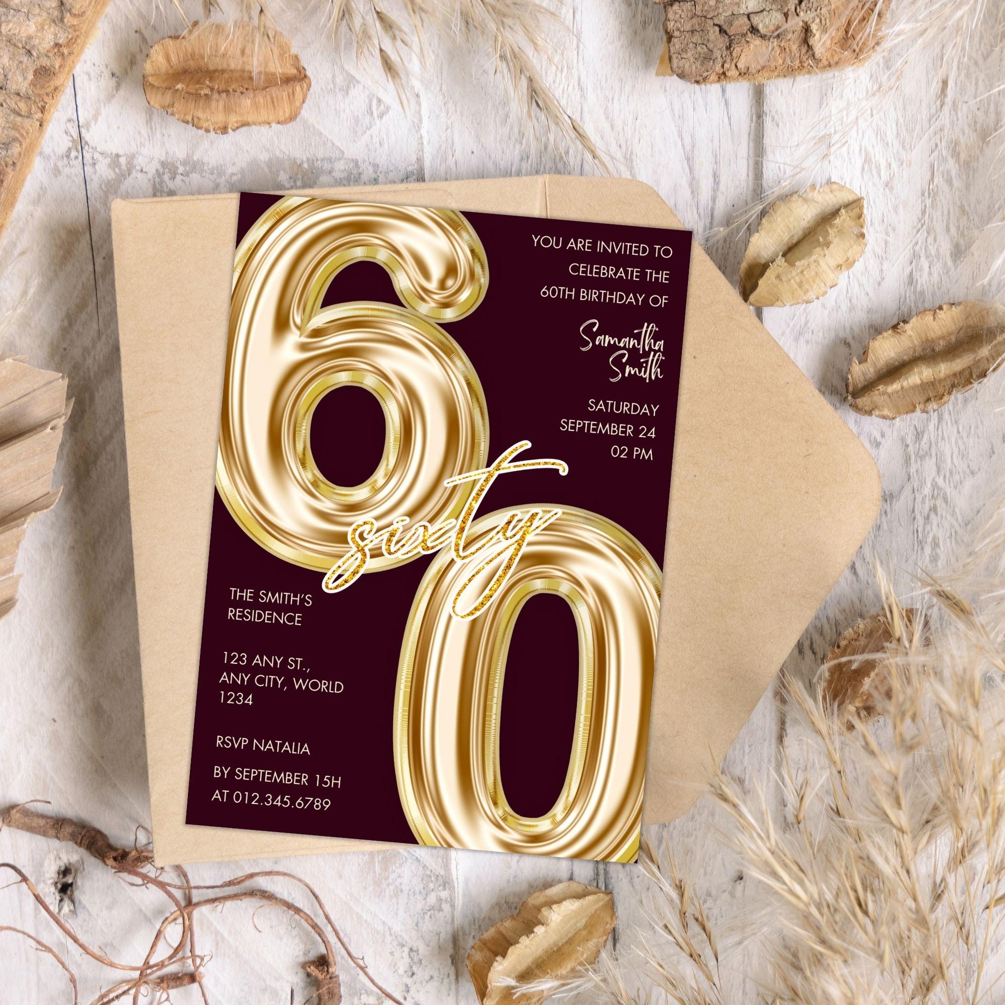 Editable 60th Birthday Invitation Card Elegant 60th Birthday Party ...
