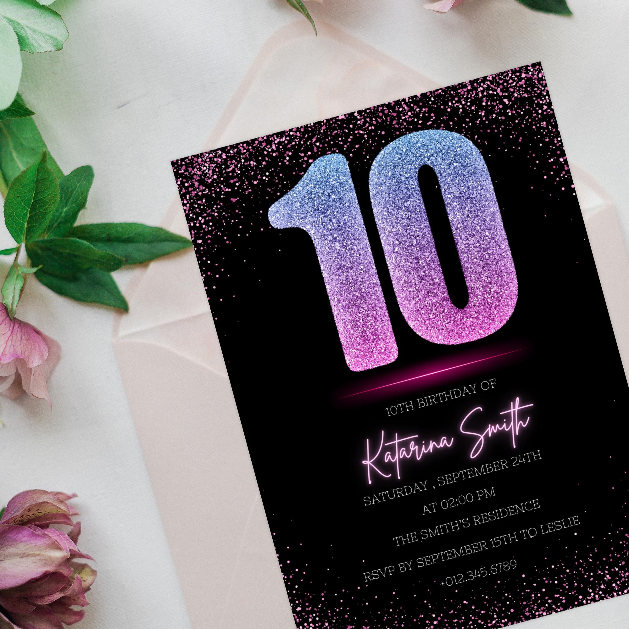 Editable 10th Birthday Invitation Card Tenth Day Girls 10th Day Modern ...