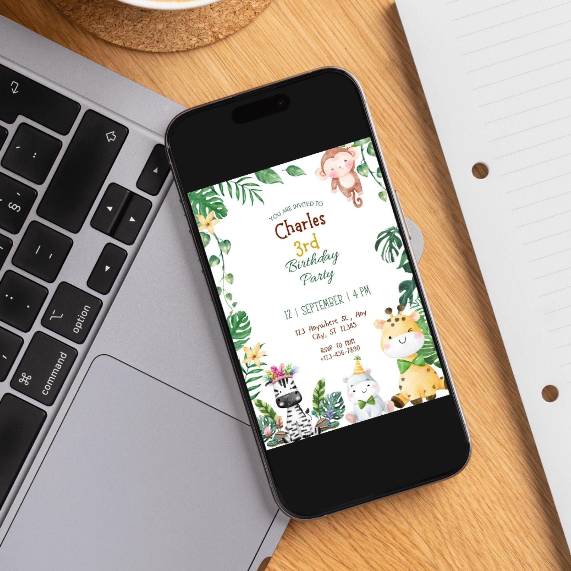 Safari Birthday Invitation Template Editable Jungle Animals Kids Party ...