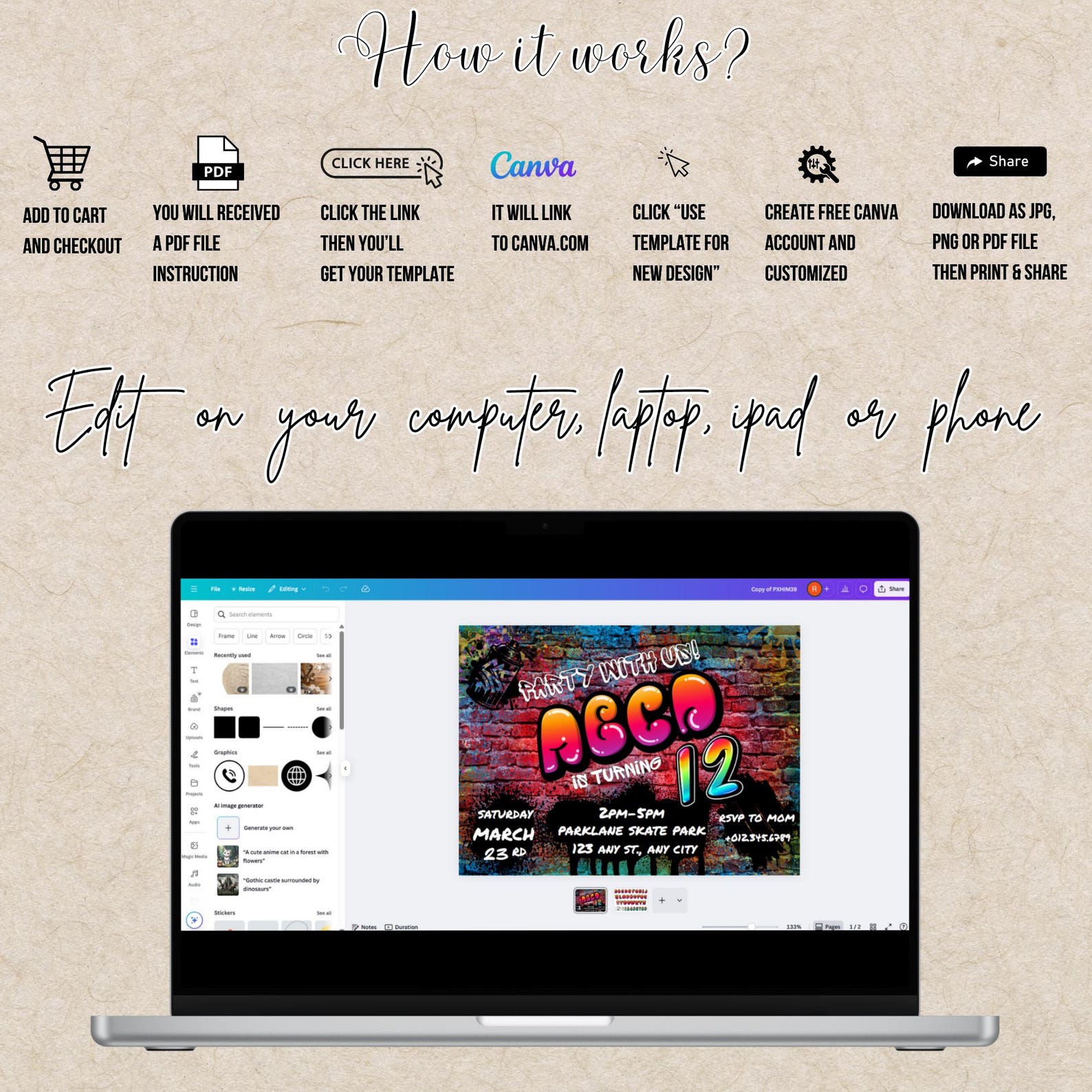 Graffiti Birthday Invitation Editable Party Invite Urban Street Art ...