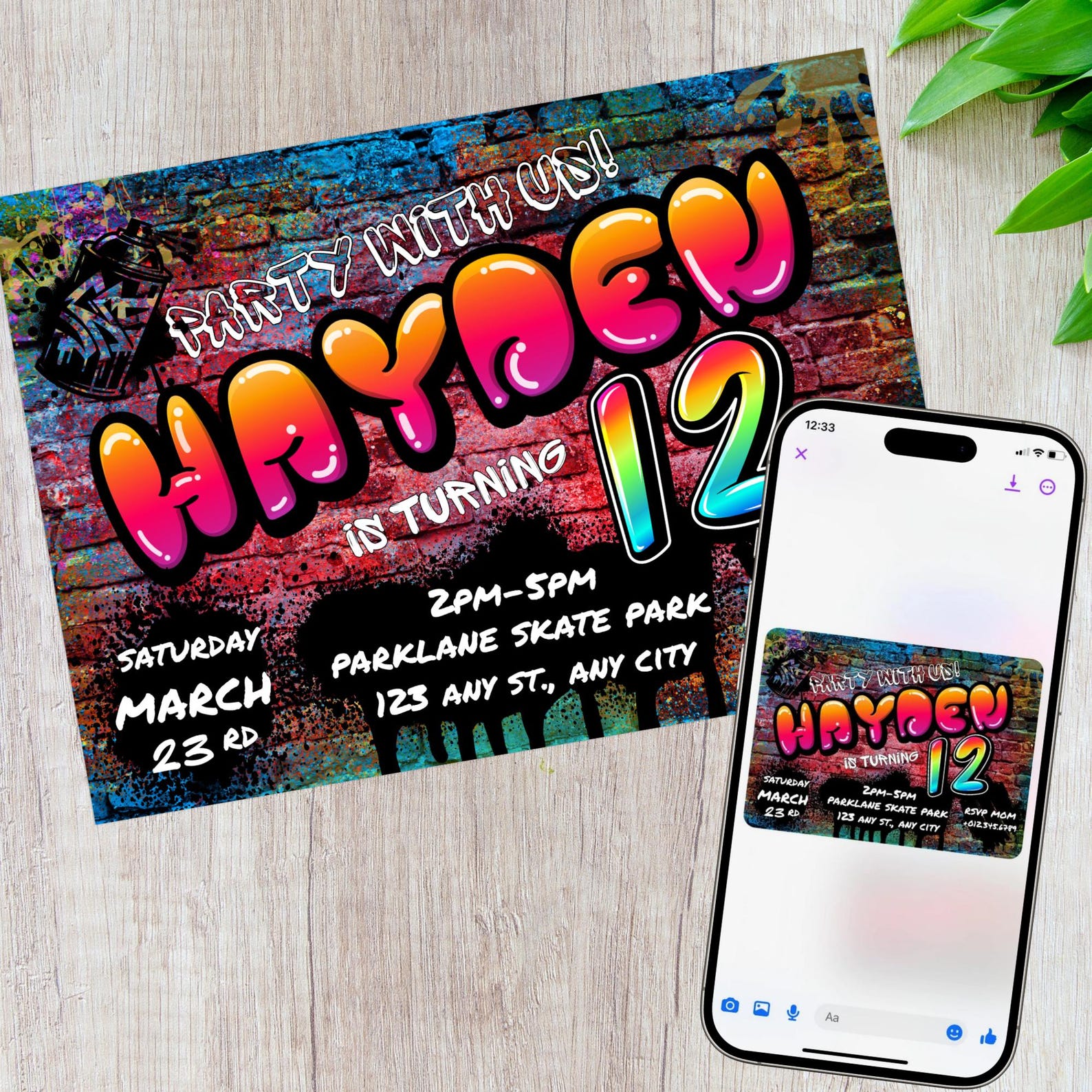 Graffiti Birthday Invitation Editable Party Invite Urban Street Art ...
