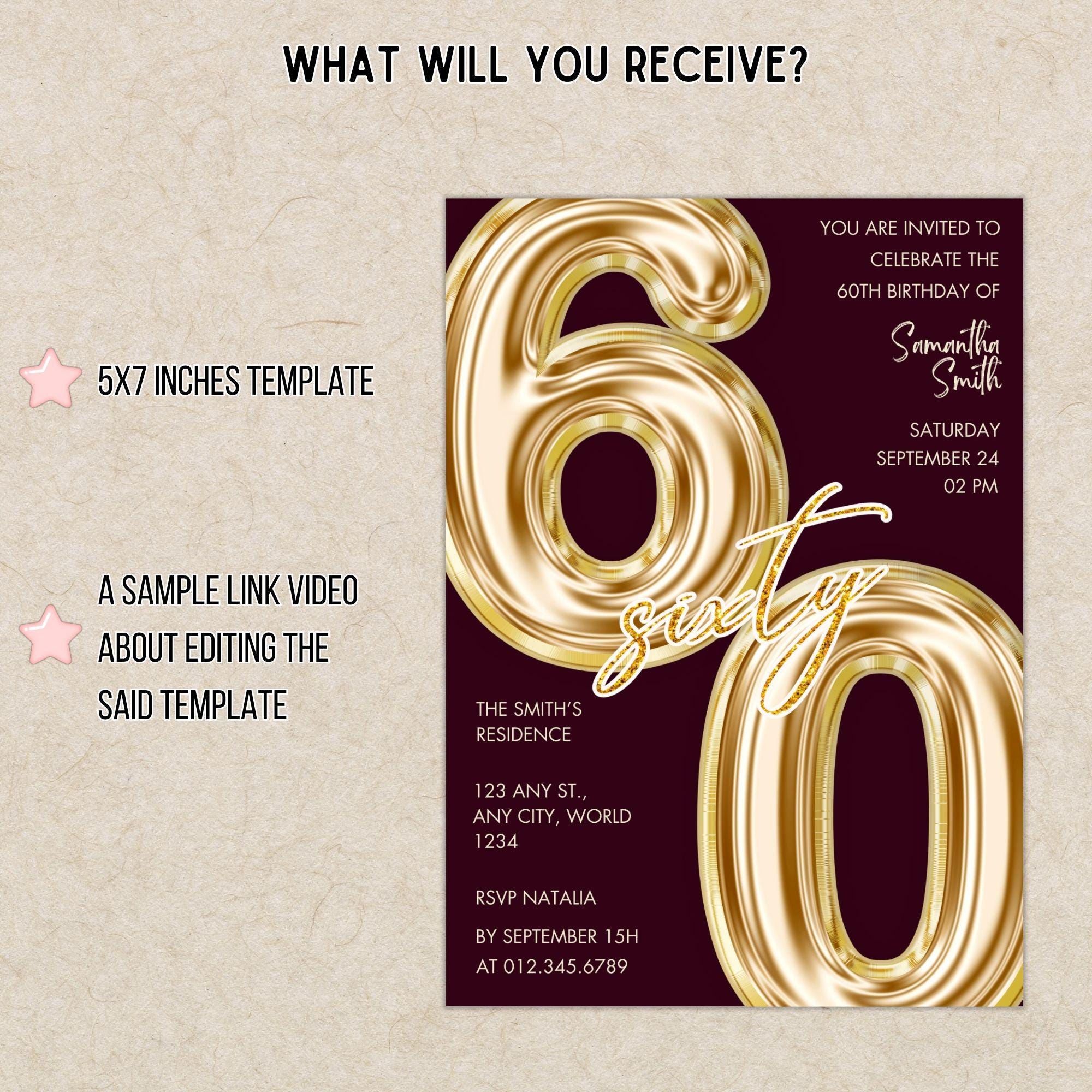 Editable 60th Birthday Invitation Card Elegant 60th Birthday Party ...
